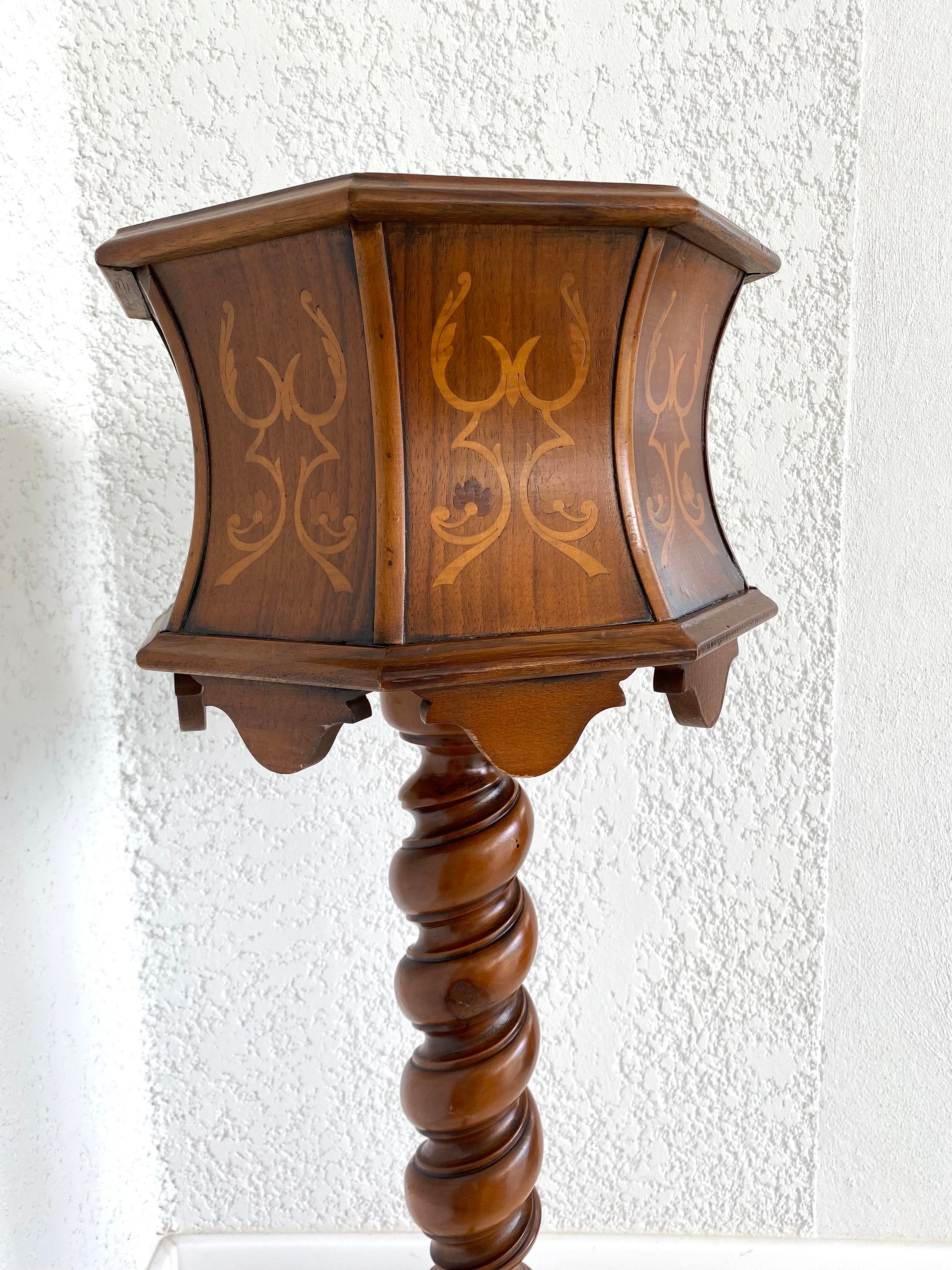 MID CENTURY Turned Wood Column Plant Holder, Solid Wood Saddle, French ...