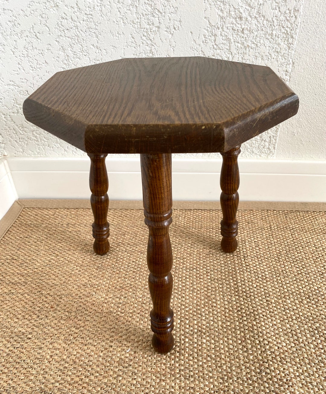 French Tripod Stool in Solid Wood Turned Into an Octagonal Shape ...