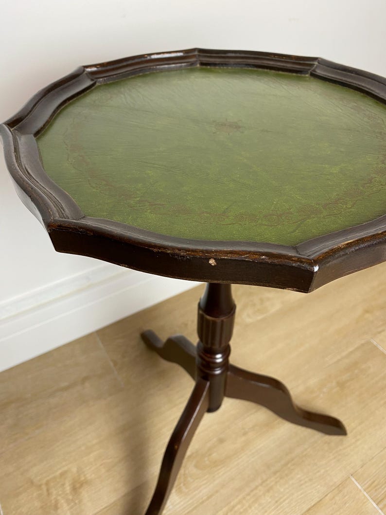 Small Vintage French Wine Table With Green Leather Top, Small Round ...