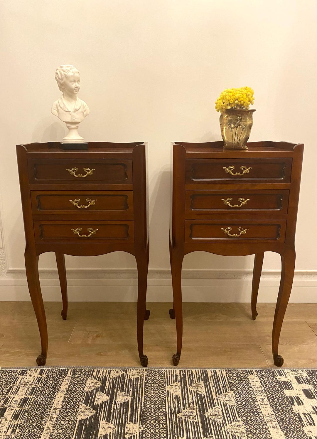 French Neoclassical Style Night Tables in Solid Wood and Brass With ...