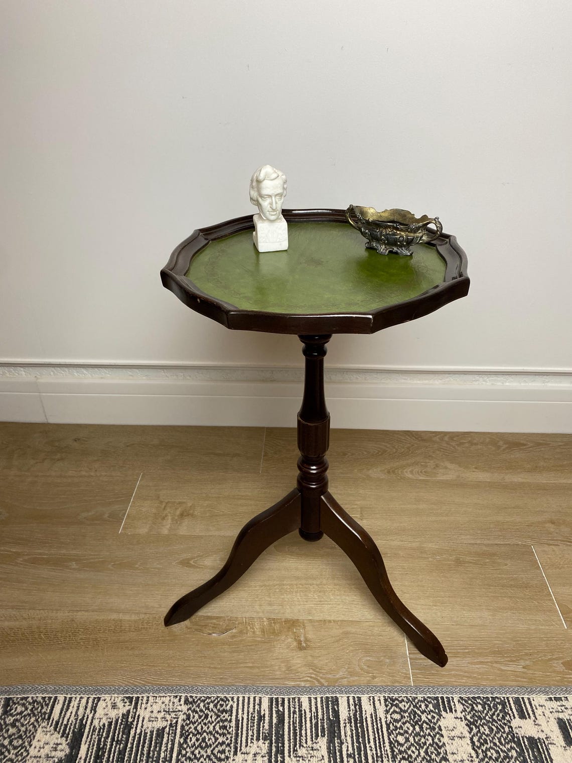 Small Vintage French Wine Table With Green Leather Top, Small Round ...