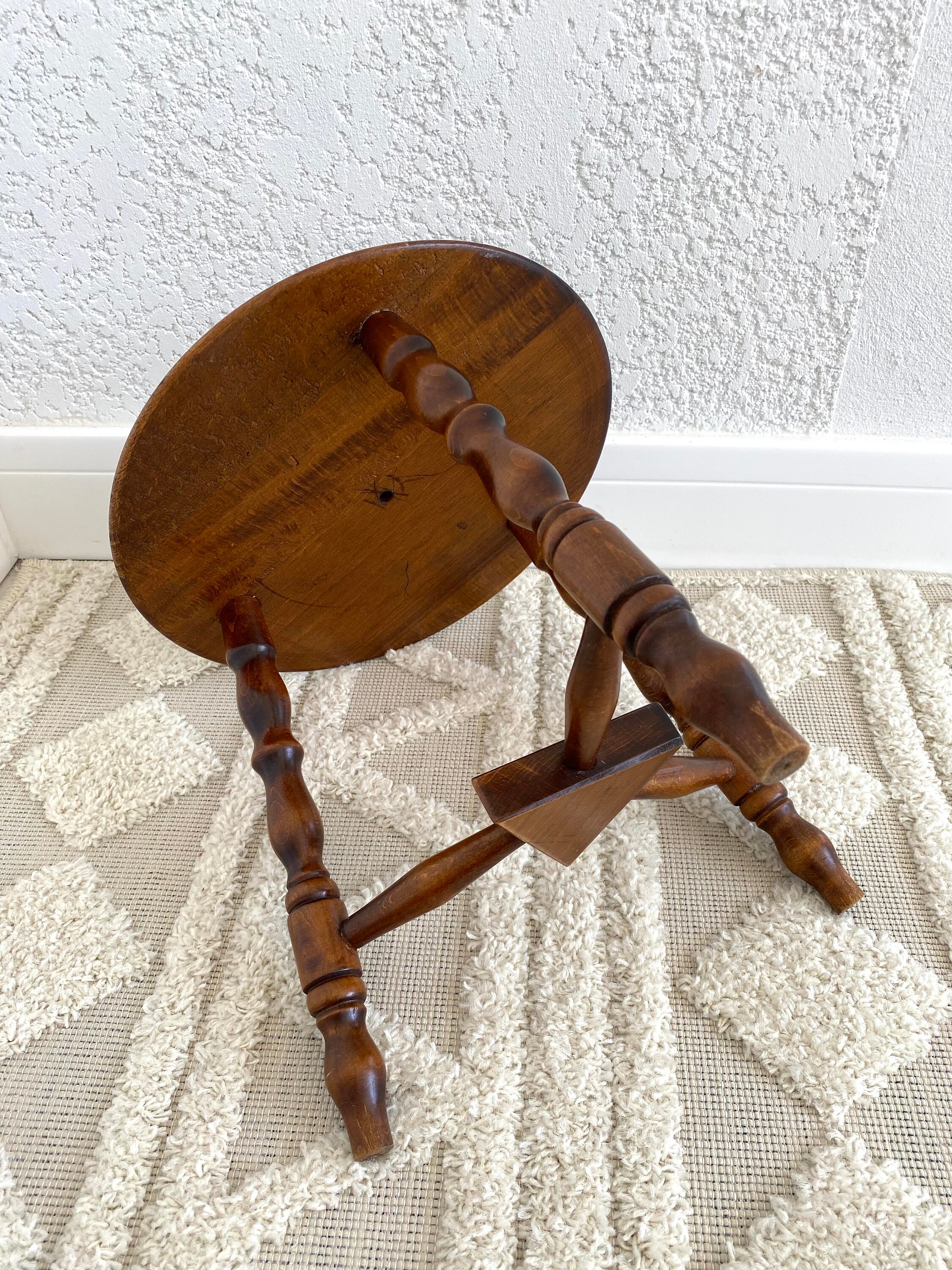 French Tripod Stool in Solid Wood With Twisted Legs Turned - Etsy