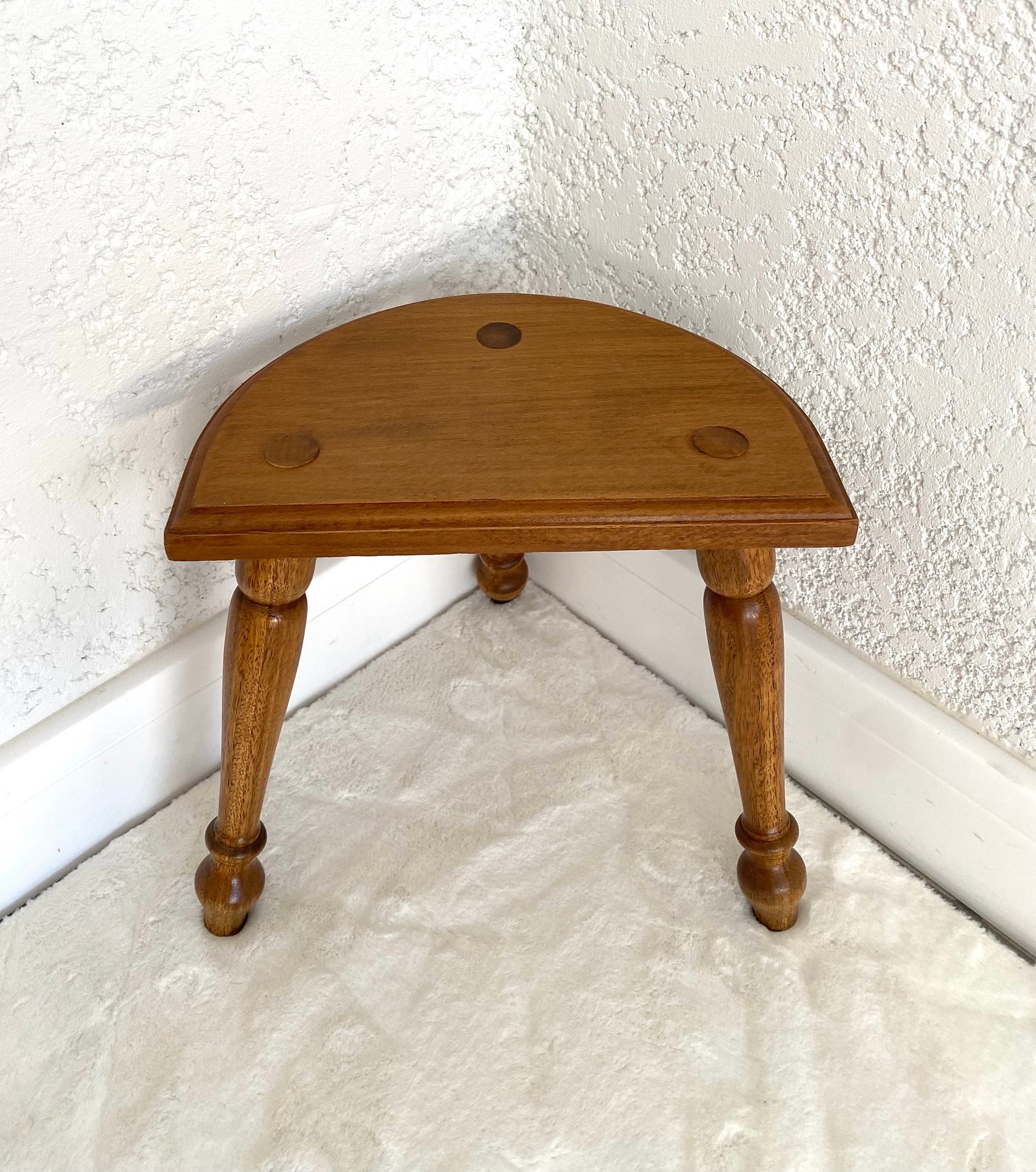 French Tripod half Moon Solid Turned Wood STOOL - Etsy