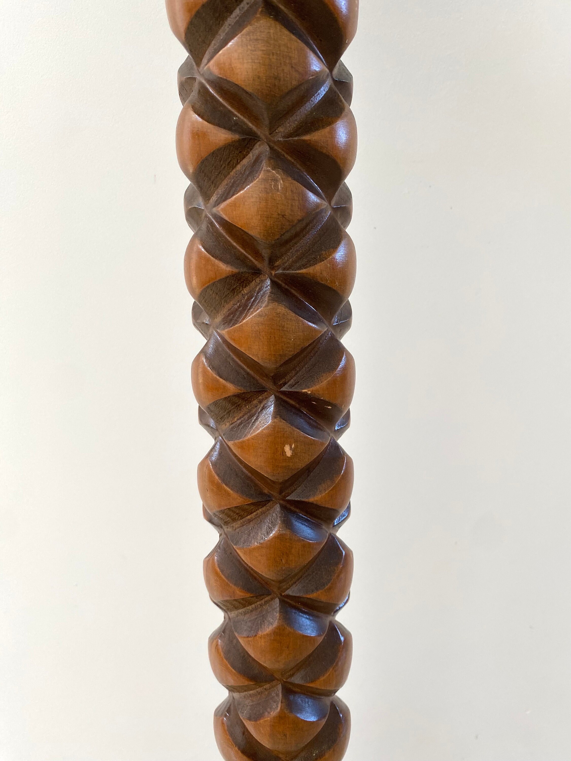 MID CENTURY Large Turned Wood Column Plant Holder, Solid Wood Saddle ...