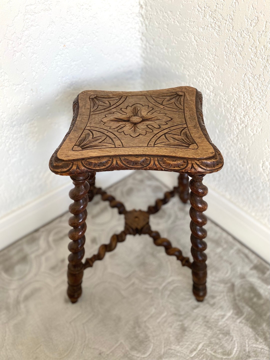 Turned Solid Wood English Stool, Turned Wood Saddle, English Vintage ...