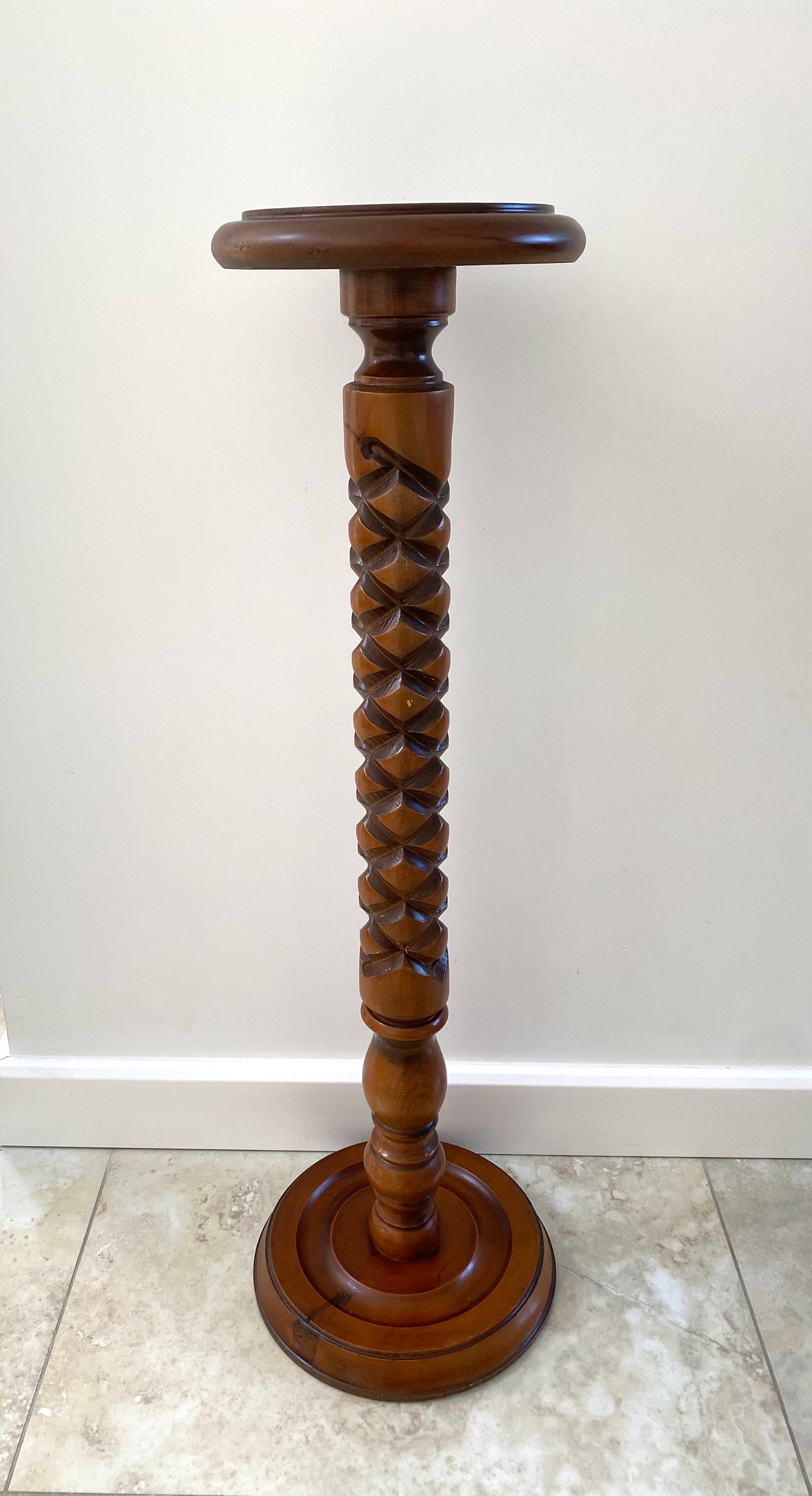 Wood Column Pedestal Plant Stand 820mm Tall Round & Square Vintage