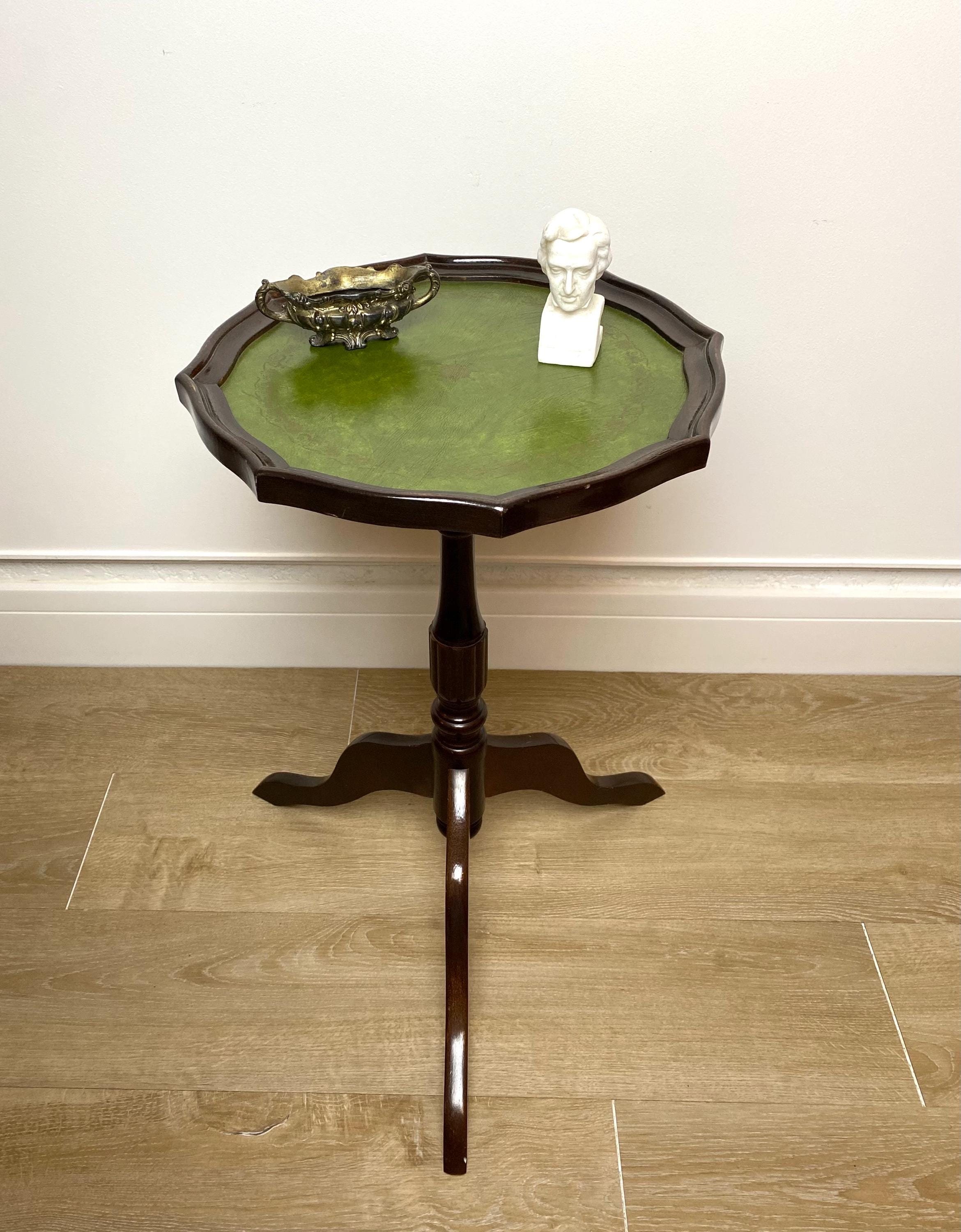 Small Vintage French Wine Table With Green Leather Top, Small Round ...