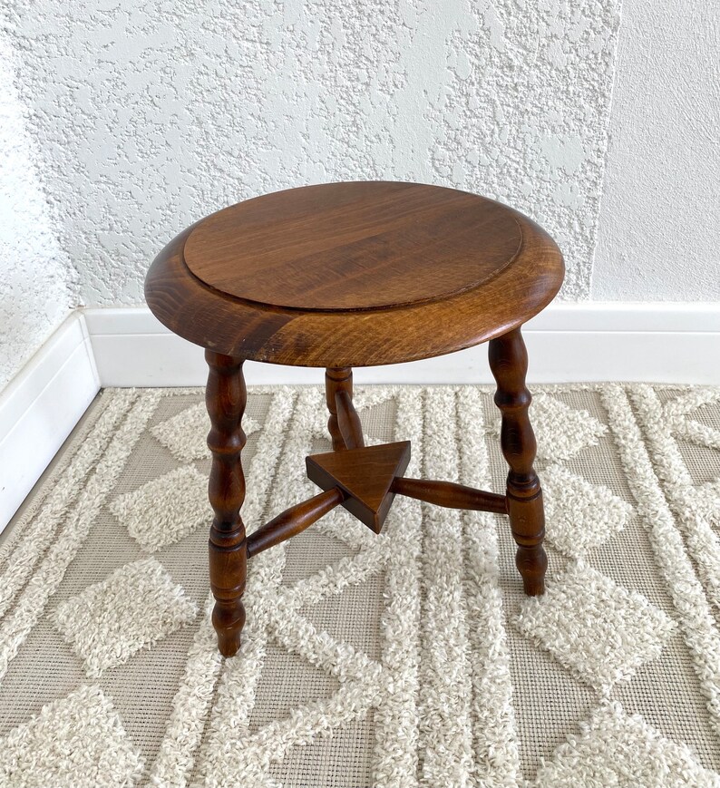 French Tripod Stool in Solid Wood With Twisted Legs Turned - Etsy