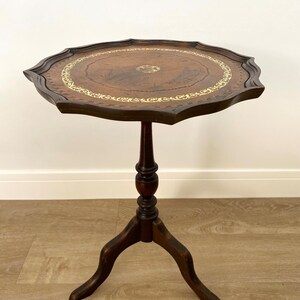 Small Vintage French Wine Table With Brown Leather Top, Small Round ...