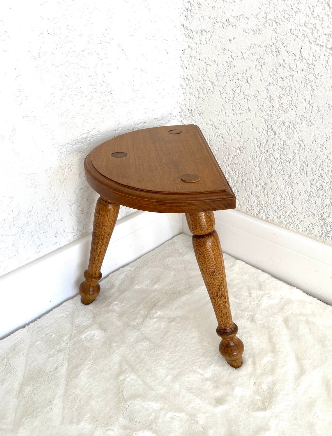 French Tripod half Moon Solid Turned Wood STOOL - Etsy
