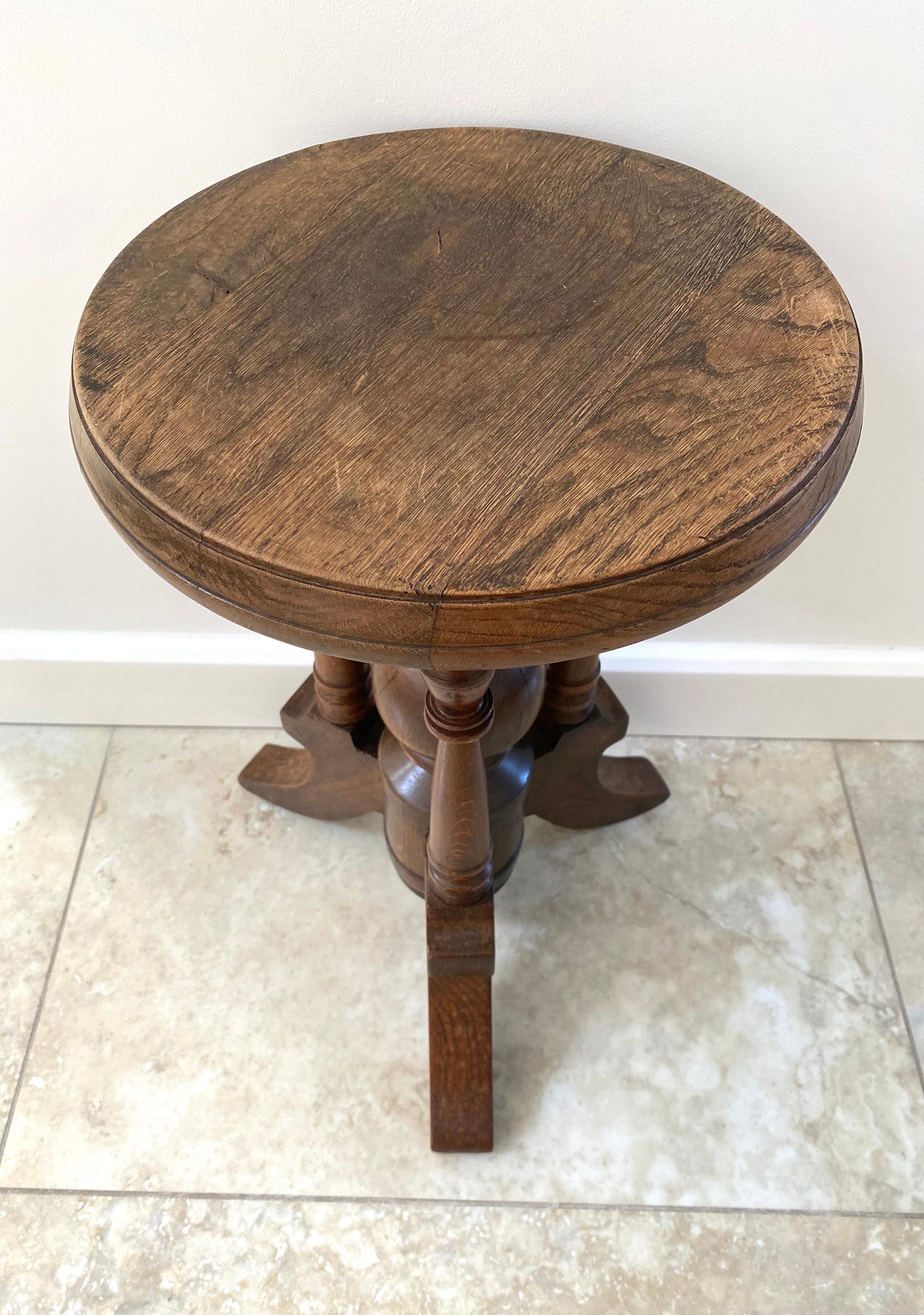 Small Round Solid Wood TABLE/GUERIDON, Small Side Table With Turned ...