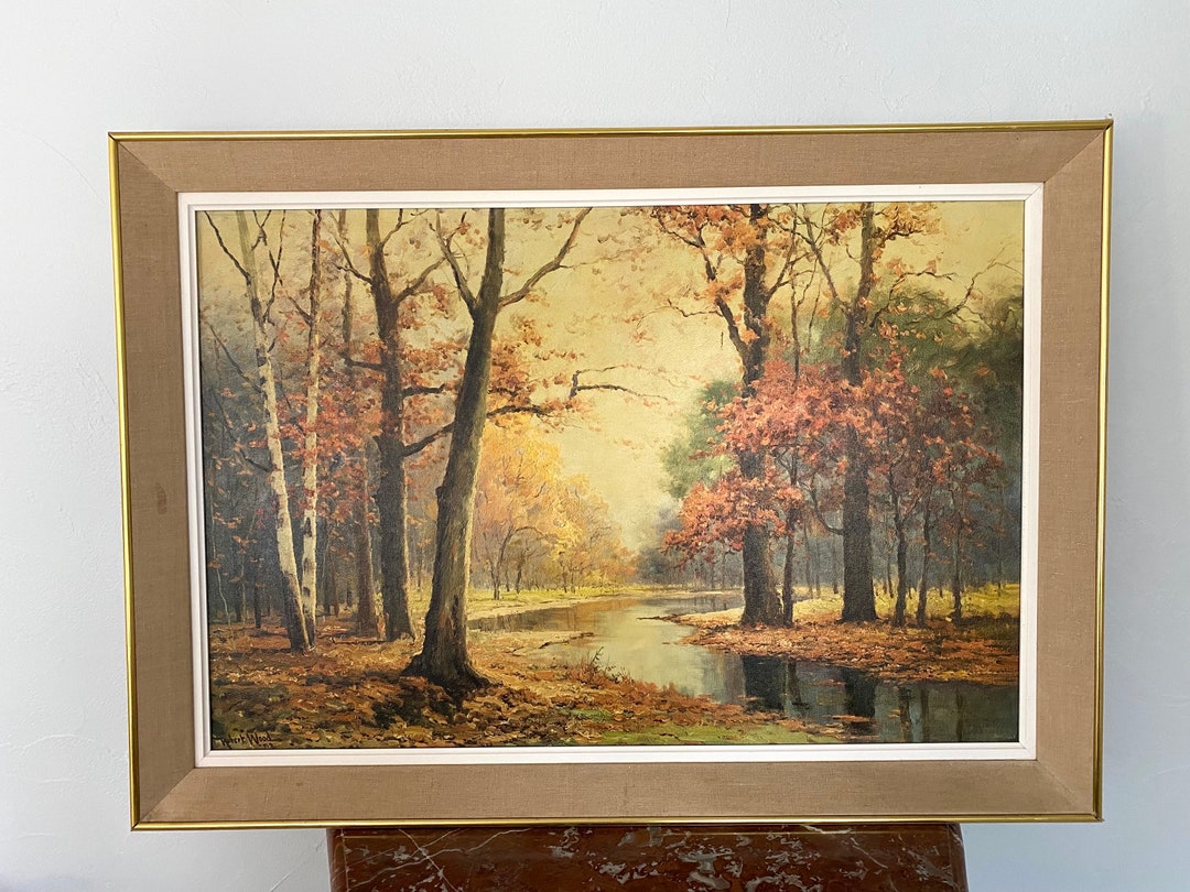Grand tableau peinture l'huile sur toile signé Robert Wood '53, Paysage ...