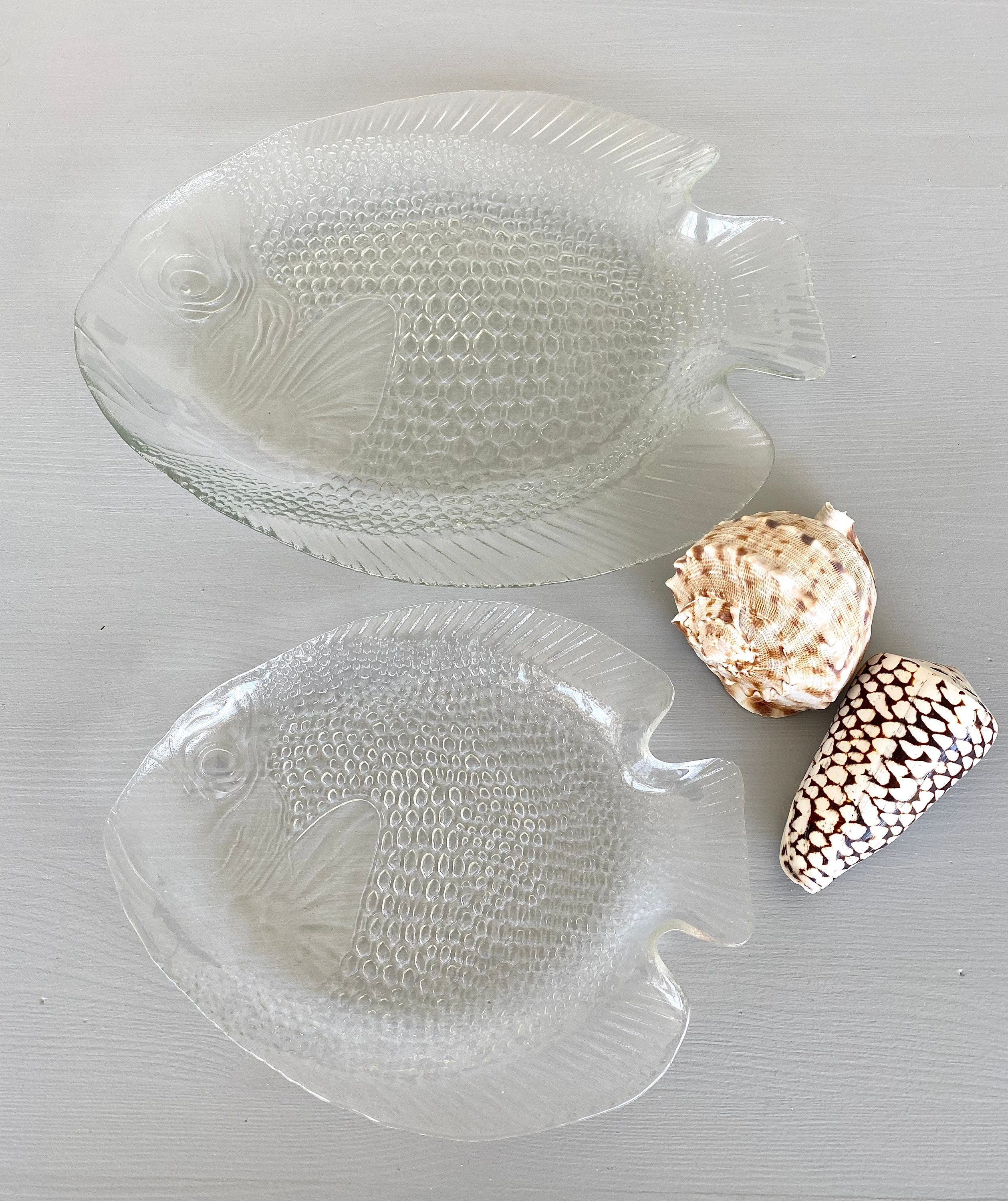 Large Molded Glass Fish Dish, Seafood Serving Platter, Arcoroc Codec ...