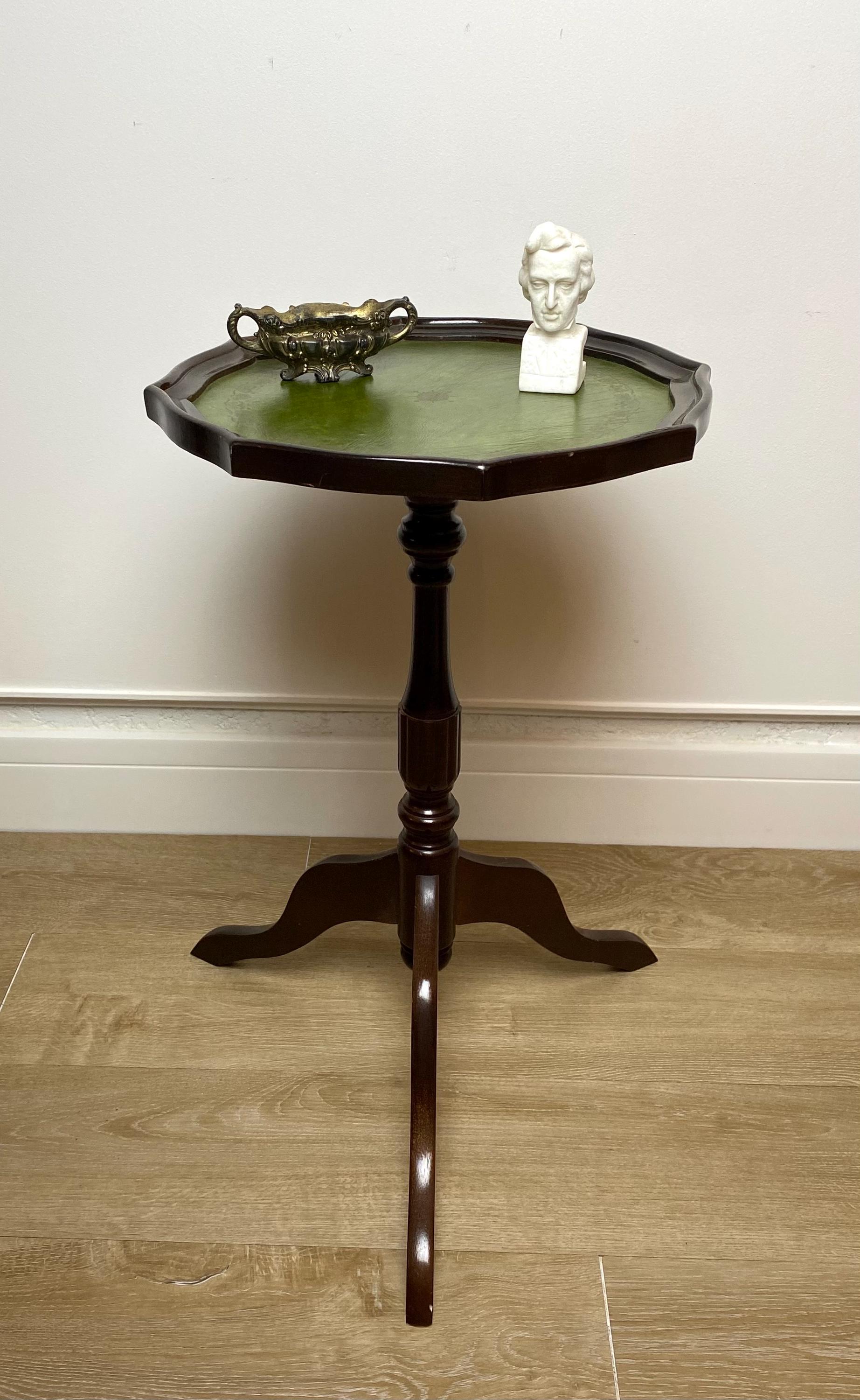 Small Vintage French Wine Table With Green Leather Top, Small Round ...