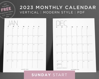 2023 Monthly Calendar Vertical Blank Printable Calendar - Etsy