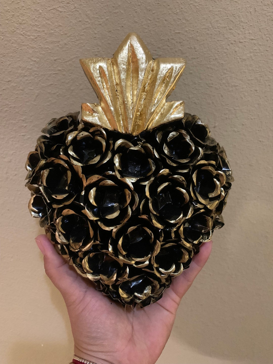 Wooden Sacred Heart With Tin Metal Roses, Wall Decoration, Home ...