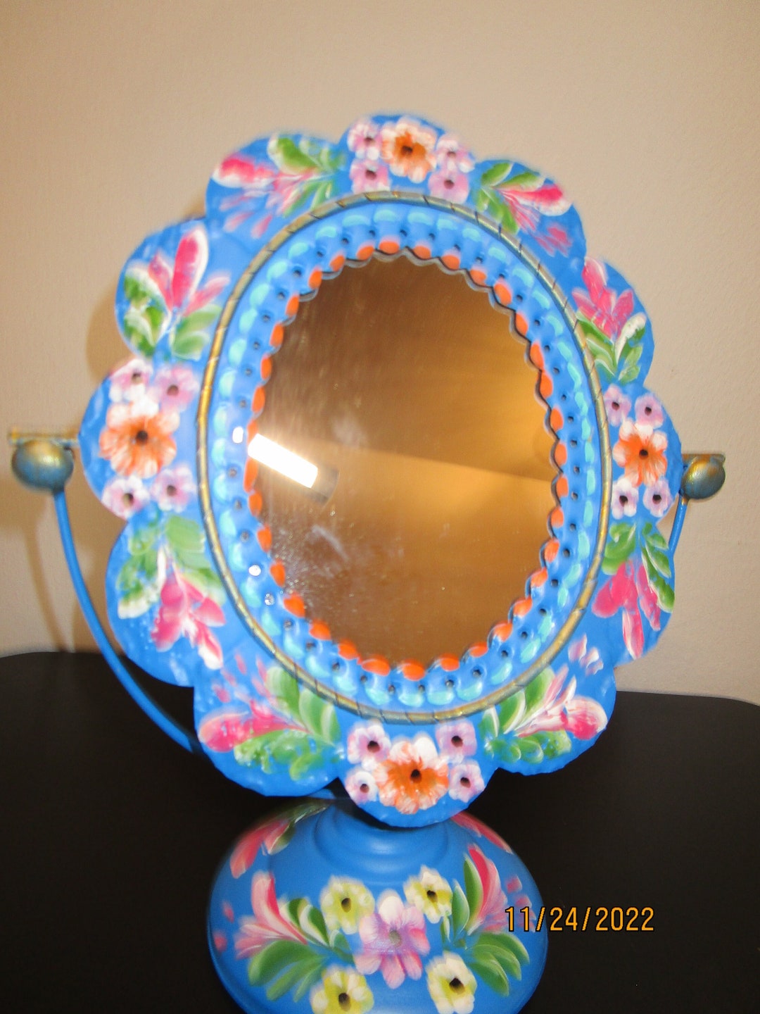 Mexican Tin Hand Painted Tabletop Mirror - Etsy