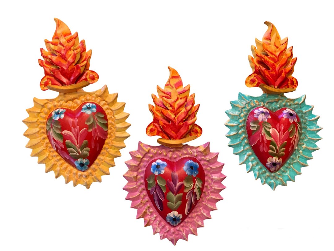 Mexican Sacred Heart Mexican Tin Heart Mexican Punched - Etsy