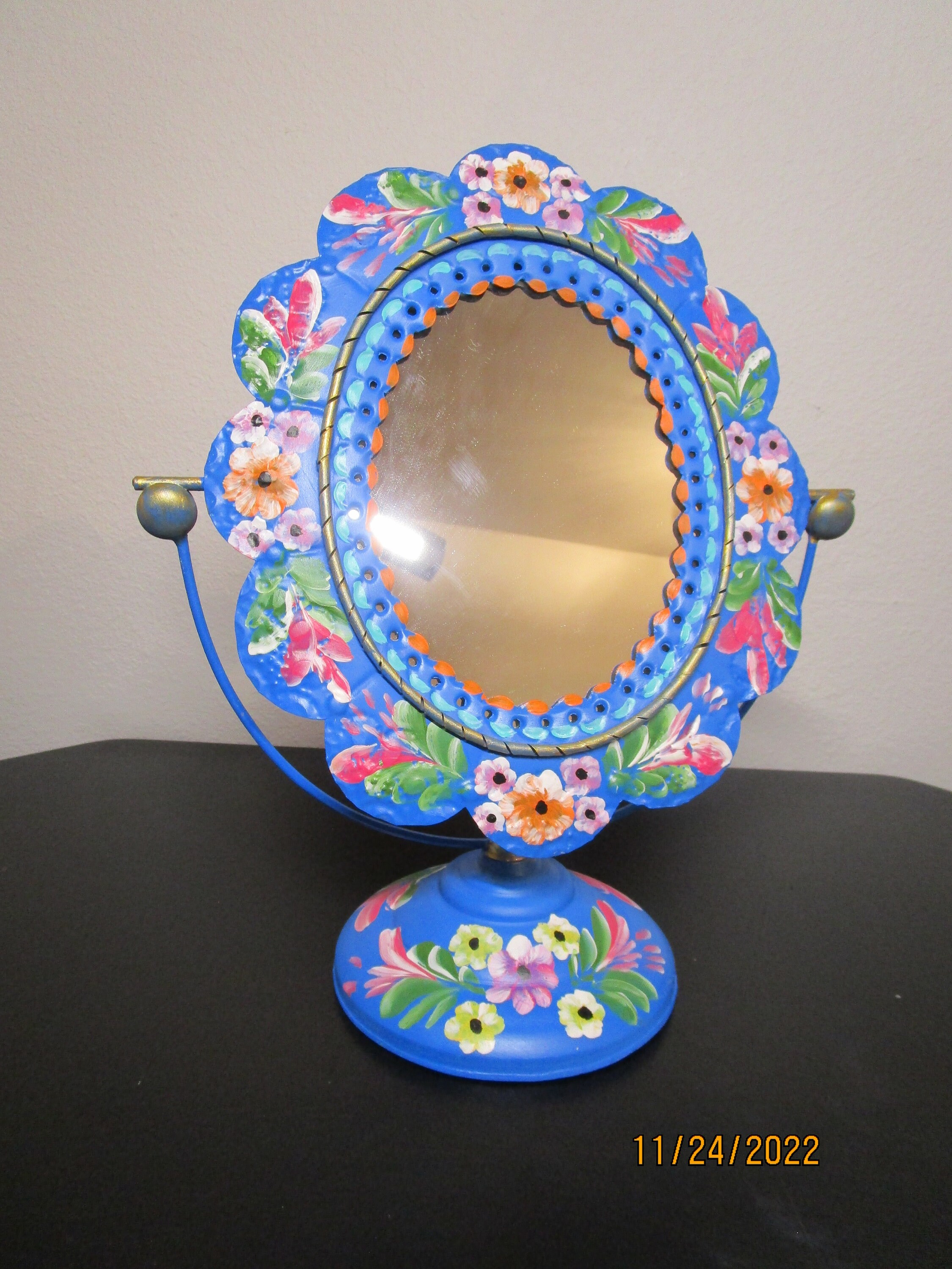 Mexican Tin Hand Painted Tabletop Mirror - Etsy