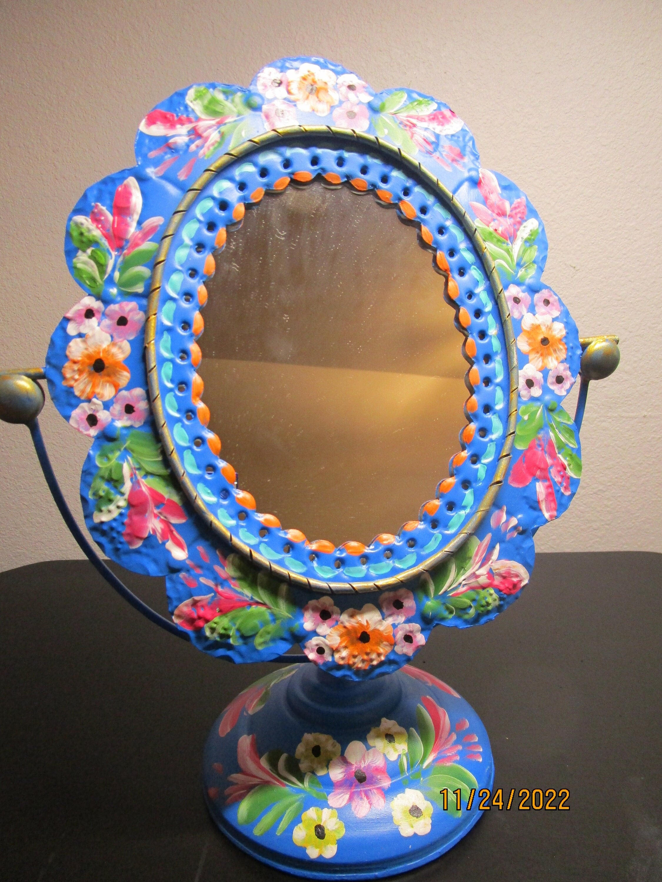 Mexican Tin Hand Painted Tabletop Mirror - Etsy