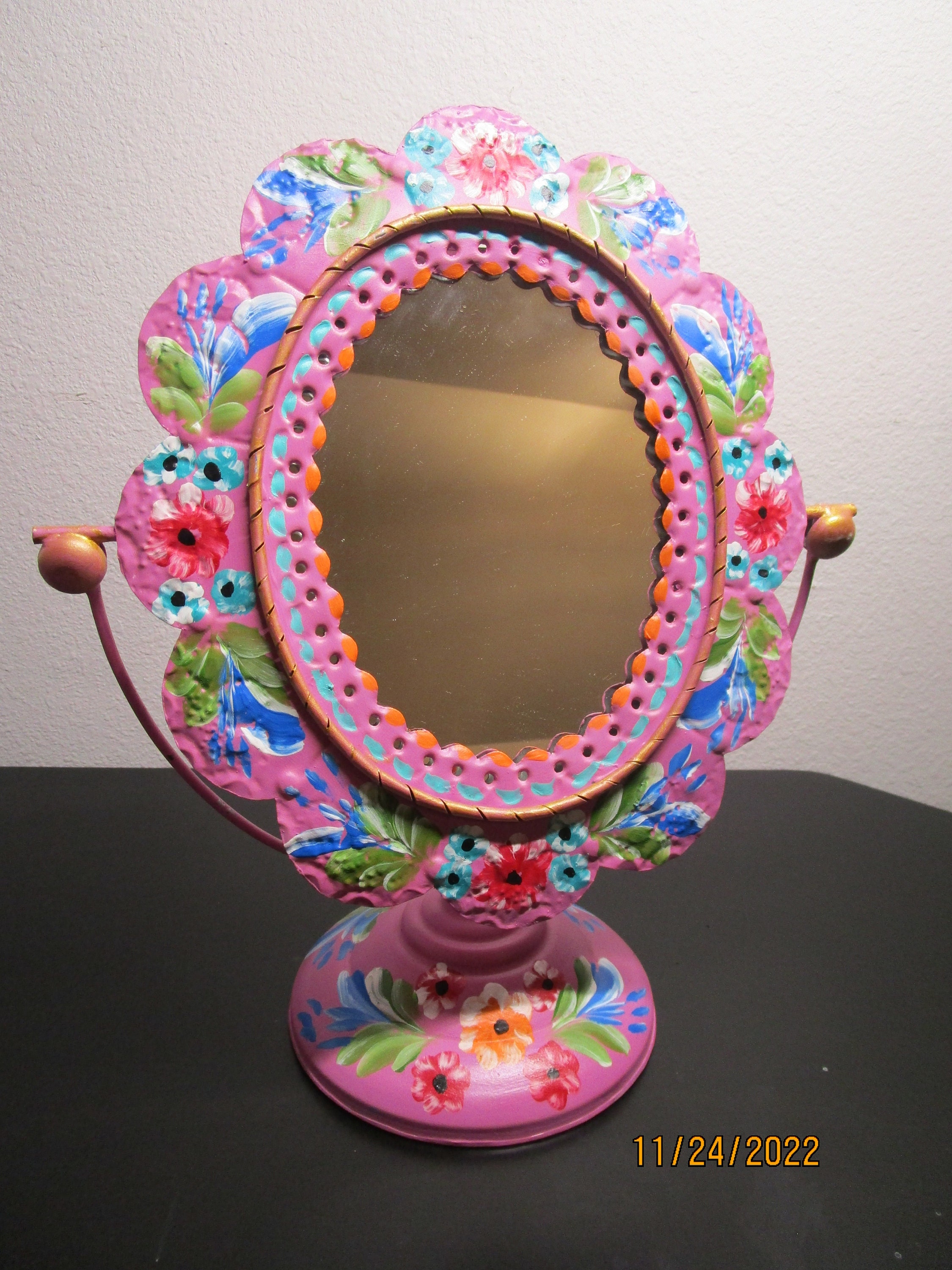 Mexican Tin Hand Painted Tabletop Mirror - Etsy