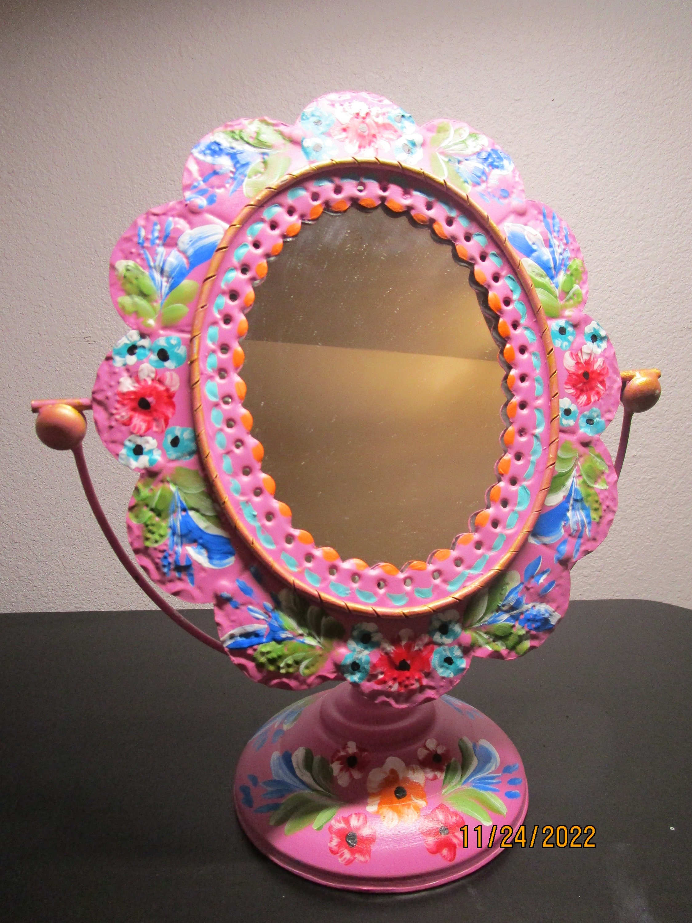 Mexican Tin Hand Painted Tabletop Mirror - Etsy