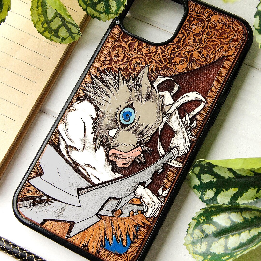 Demon Slayer (inosuke) - Phone Case Wood Laser Engraved + Hand Painting ...