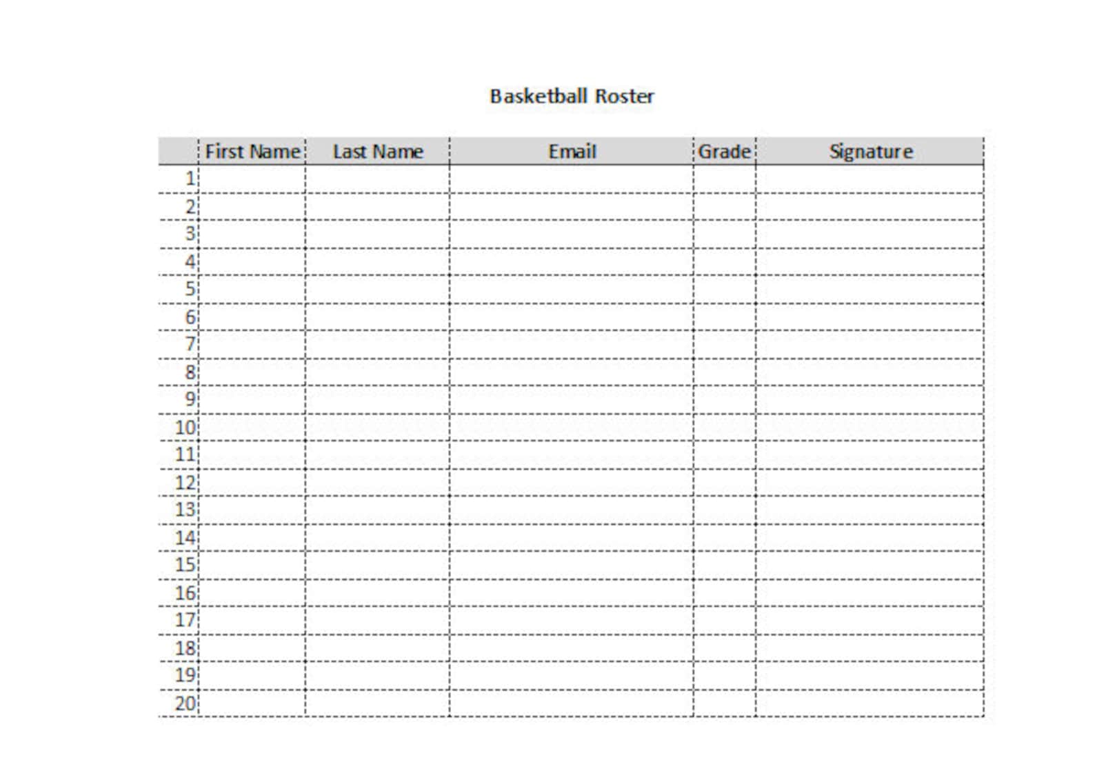 Printable Basketball Team Roster - Etsy