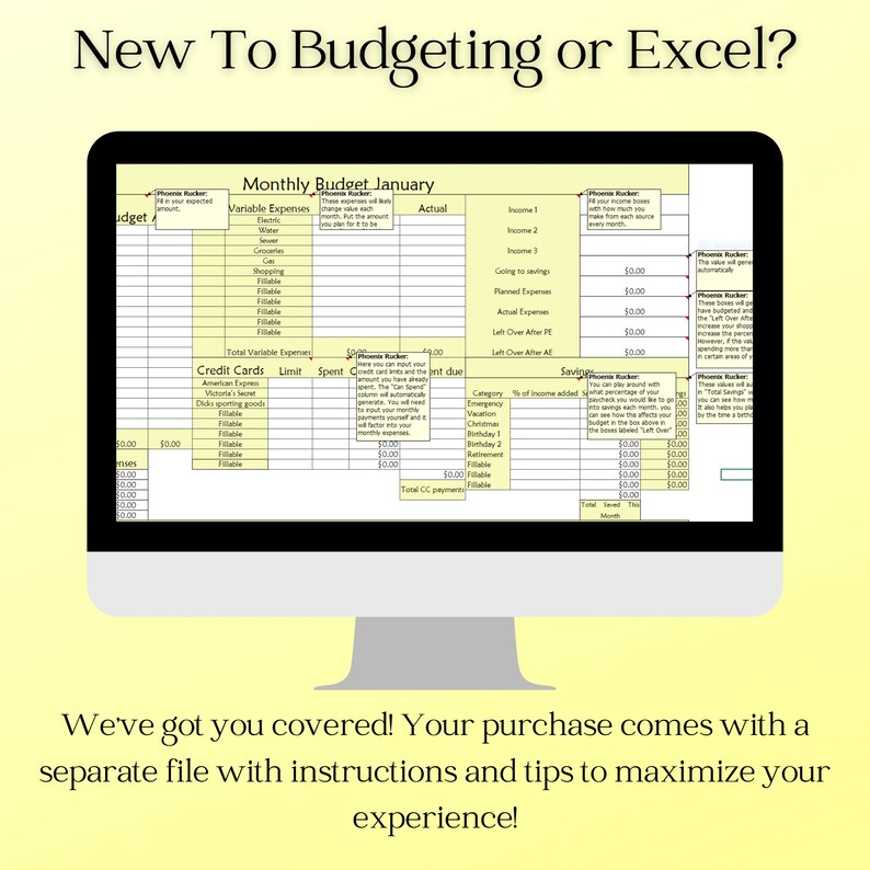 Yellow Budget Template | Excel | Plan - Etsy