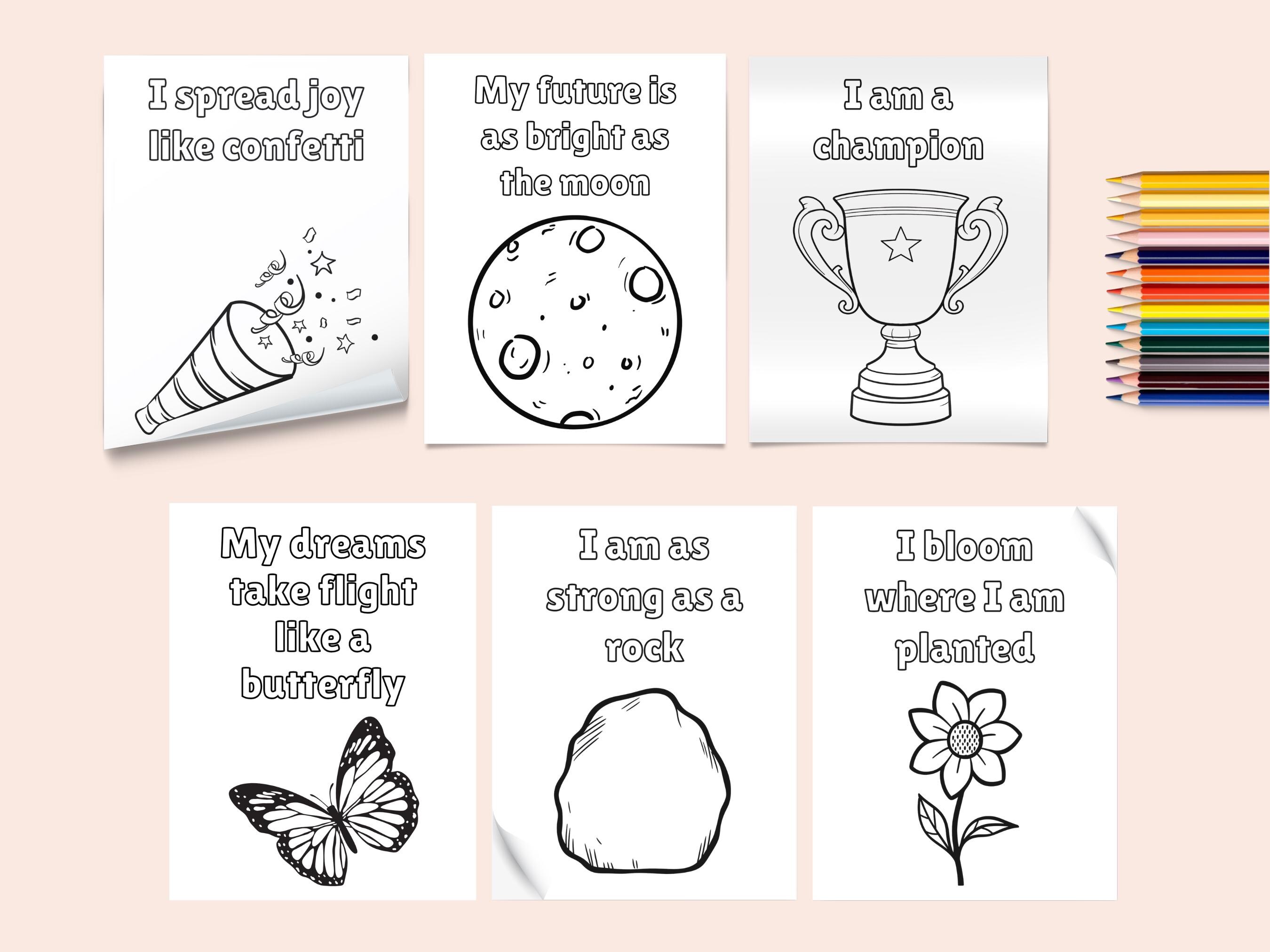 Positive Affirmation Coloring Pages for Kids: Motivational Activity ...