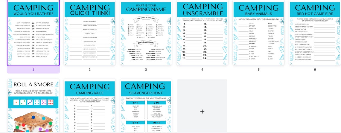 Camping Activity Pack: Fun Family Games (digital Download) - Etsy