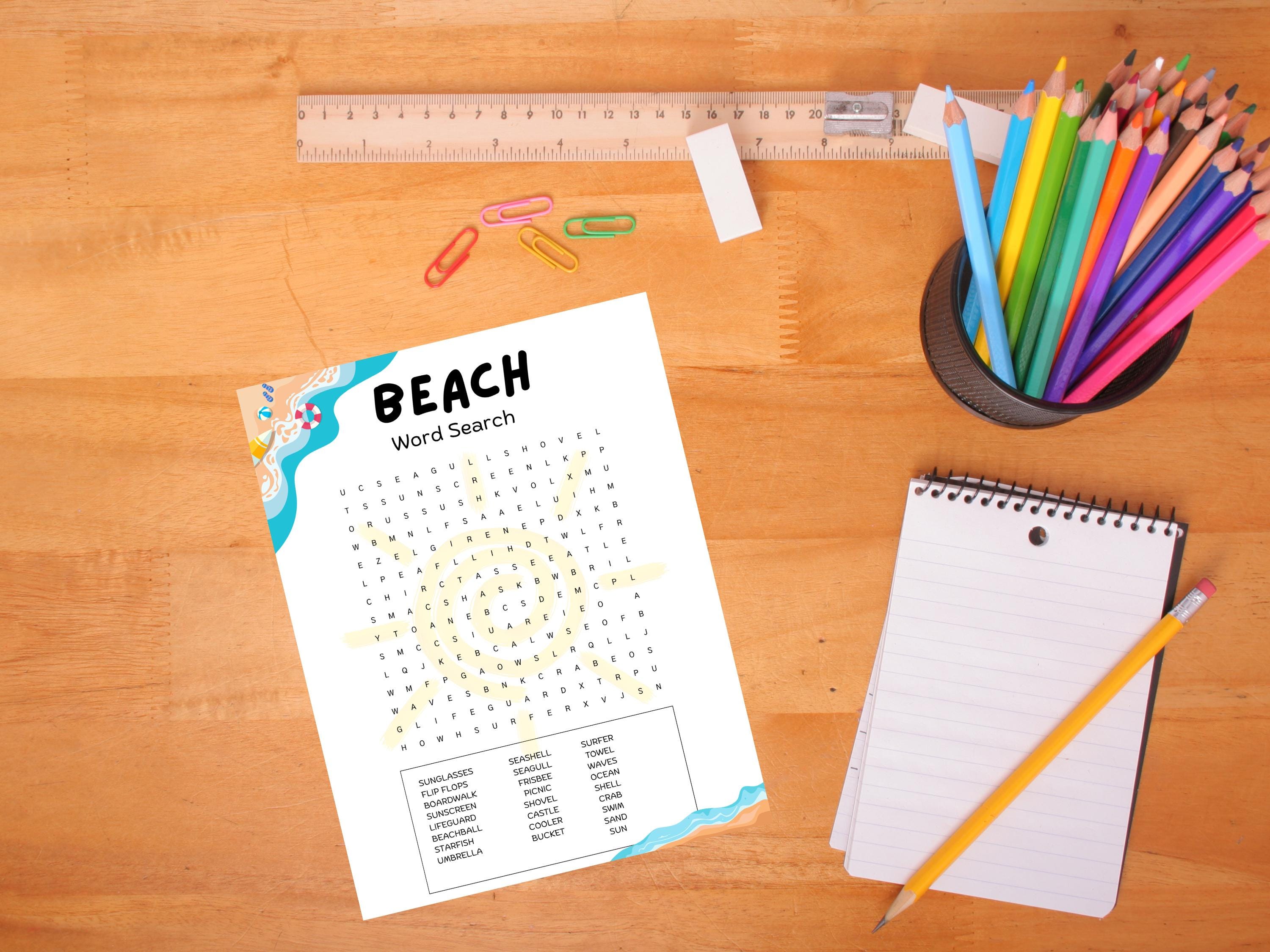 Beach Word Search Puzzle: Summer Fun Activity for Kids (PDF Download ...