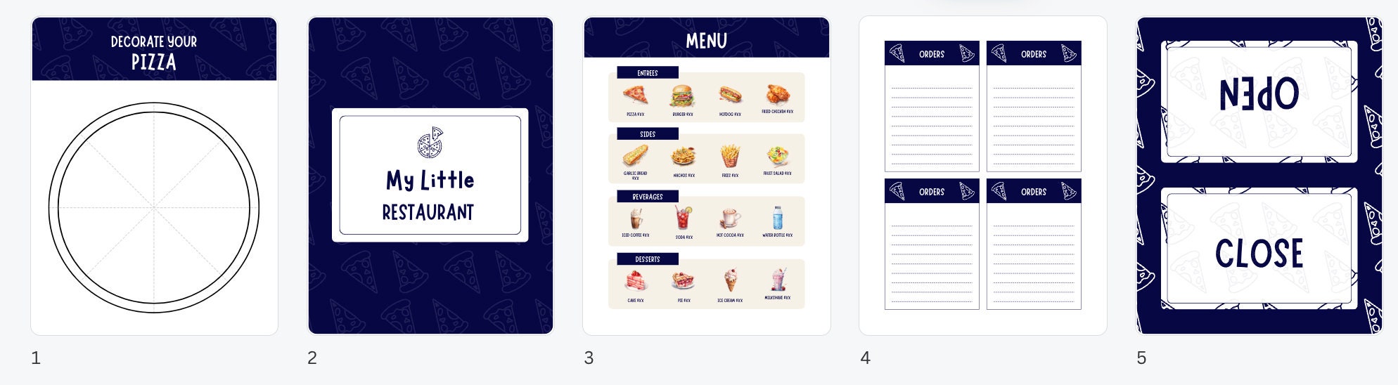 Kids Restaurant Activity Pack: Printable Menu, Pizza Decor (PDF) - Etsy