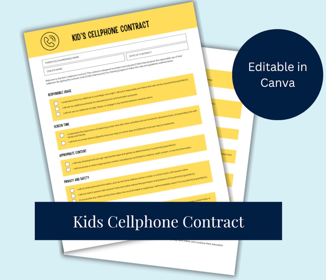 Kids Cellphone Contract Template | Parent Child Contract | Cell Phone ...