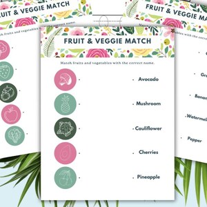 Fruit and Veggie Matching Worksheet | Printable PDF Matching for Kids ...