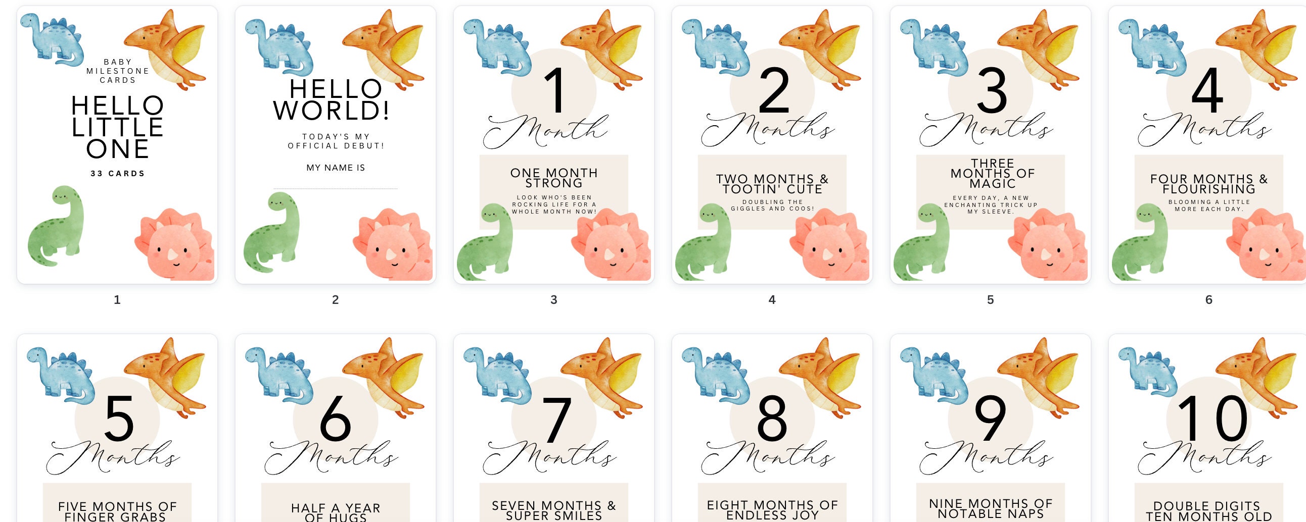 Dinosaur Baby Milestone Cards | Monthly Photo Props (PDF Pattern) - Etsy