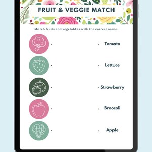 Fruit and Veggie Matching Worksheet | Printable PDF Matching for Kids ...