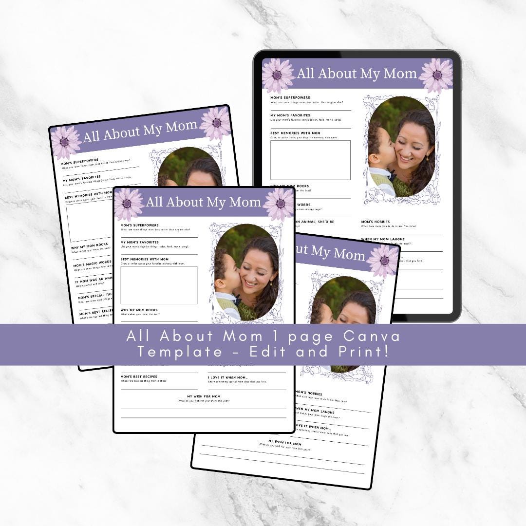 All About Mom Printable: Heartfelt Keepsake Canva Template (digital ...