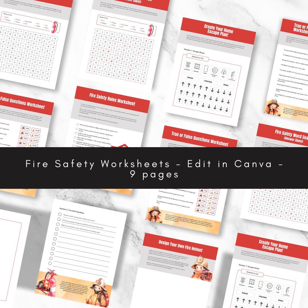 Fire Safety Worksheets for Kids: Printable Learning Activities (canva ...