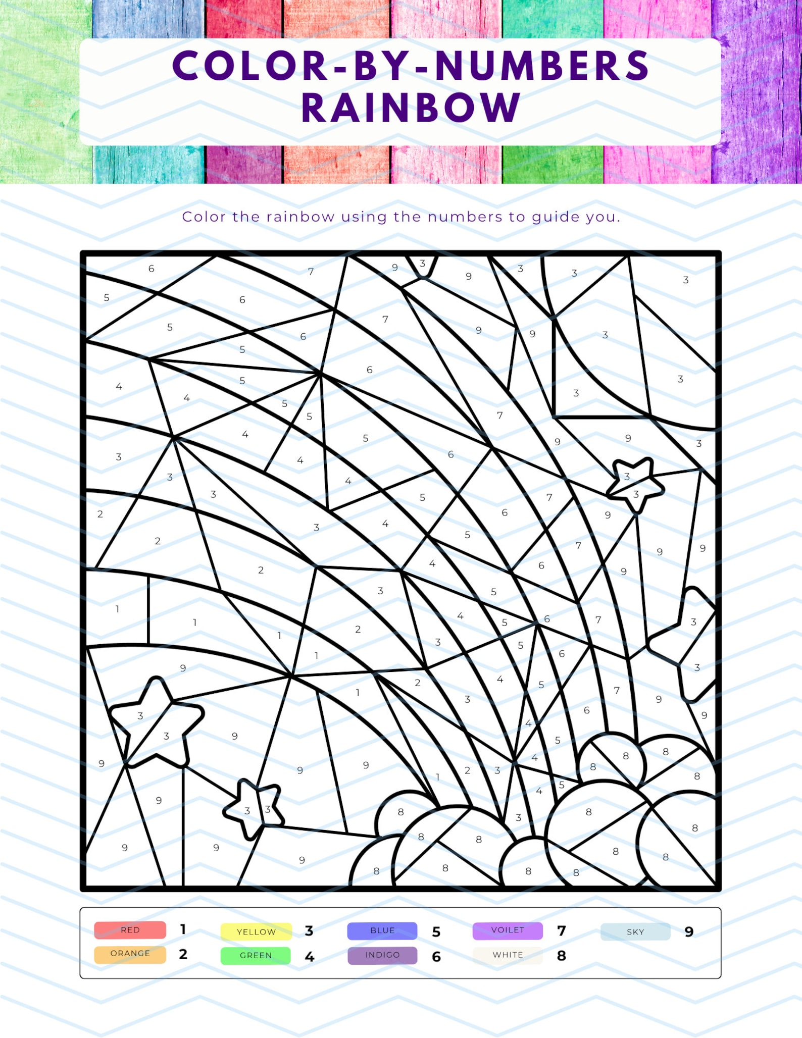 Color by Numbers Rainbow Education Printable Coloring Printable ...