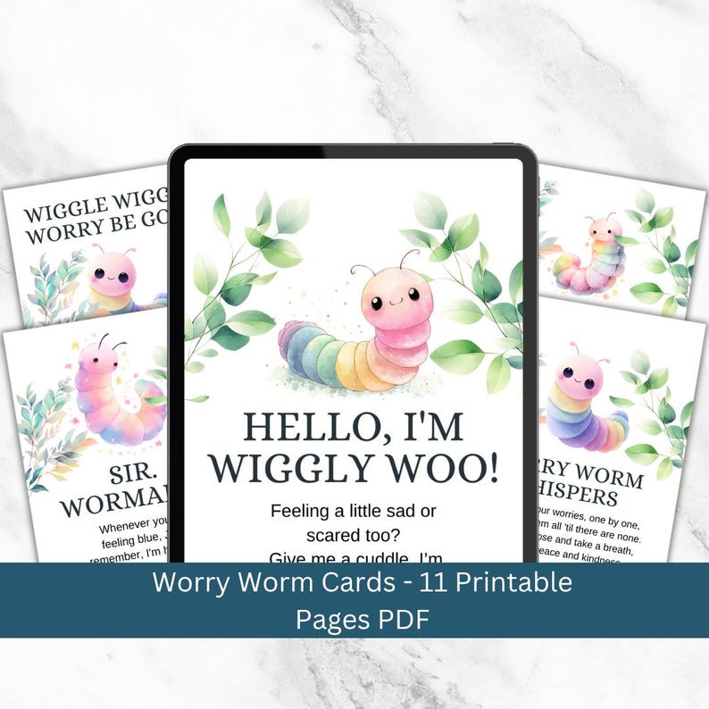 Printable Worry Worm Cards for Kids: Anxiety Relief Gift Tags (PDF ...