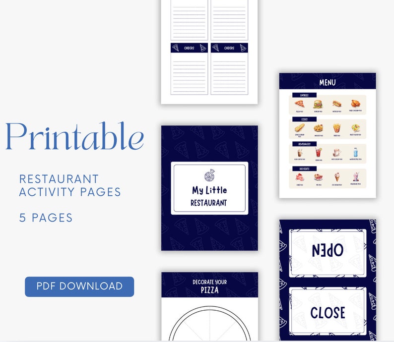 Kids Restaurant Activity Pack: Printable Menu, Pizza Decor (PDF) - Etsy