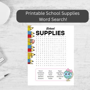 School Supply Word Search Puzzle: Printable Classroom Activity (PDF ...
