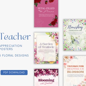 Floral Teacher Appreciation Posters: Set of 5 (digital Download) - Etsy