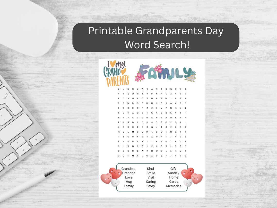 Grandparents Day Word Search Puzzle: Kids Printable Activity (PDF ...