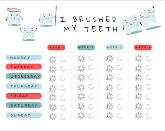 Teeth Brushing Reward Chart Teeth Brushing Chart Printable Brush Your ...