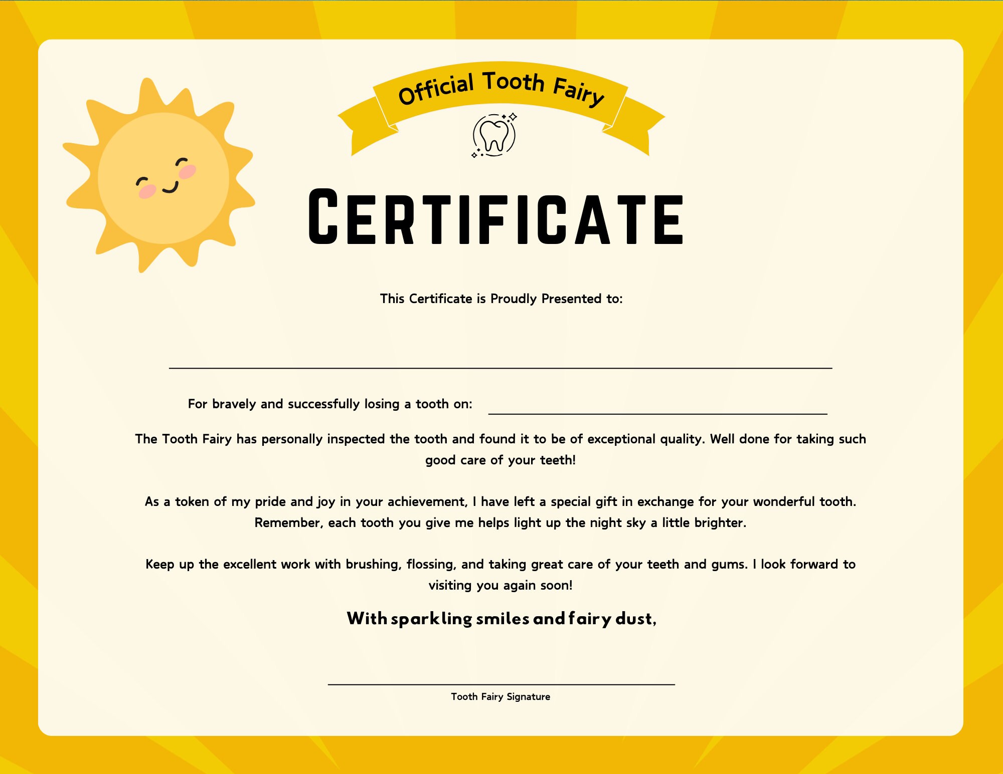 Tooth Fairy Certificate | Official Tooth | Tooth Fairy Printable ...