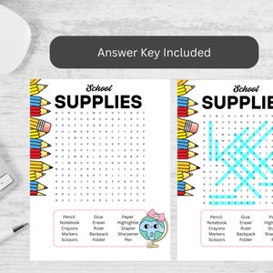 School Supply Word Search Puzzle: Printable Classroom Activity (PDF ...