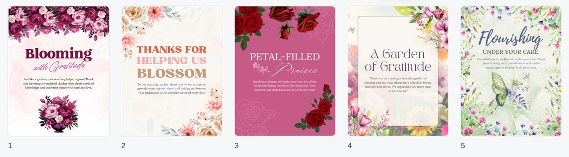 Floral Teacher Appreciation Posters: Set of 5 (digital Download) - Etsy