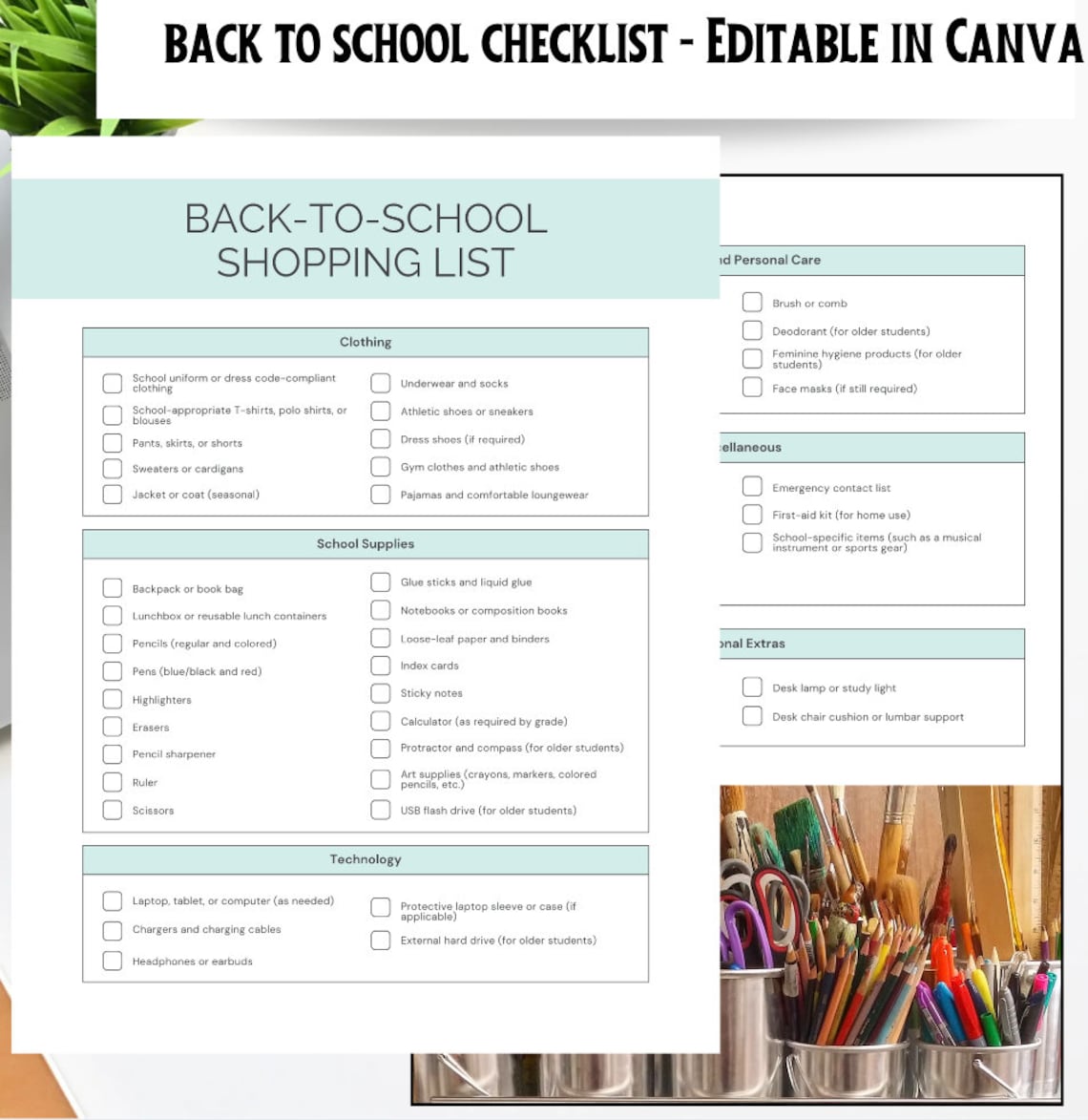 Back to School Shopping List Template: Editable Canva Checklist ...